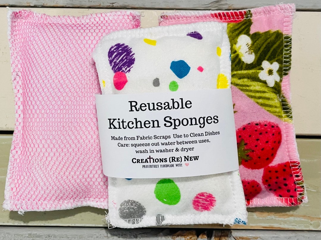 Reusable Dish Scrubbies, Zero Waste Kitchen Sponge Handmade From Fabric ...