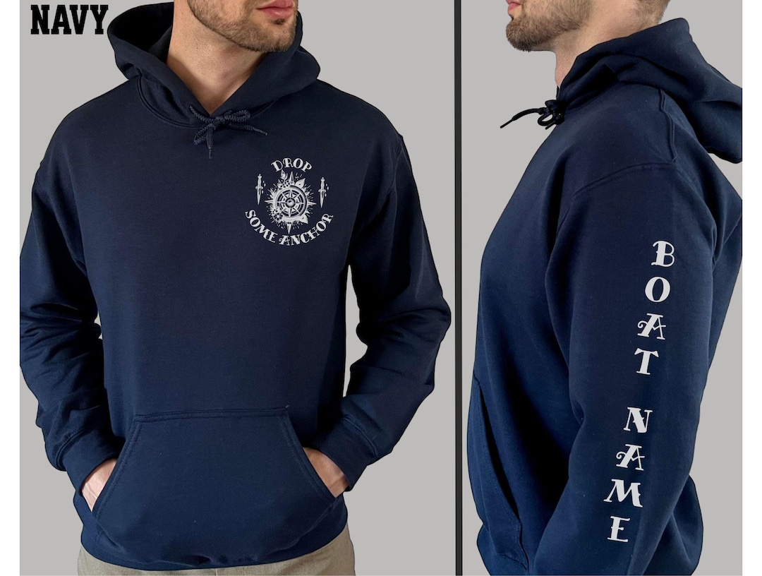 Custom Boat Name on Sleeve of Hoodie for Men Boating Sweatshirt ...
