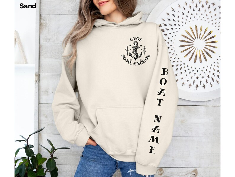 Custom Boat Name on Sleeve of Hoodie for Men Boating Sweatshirt ...