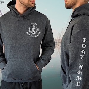 Custom Boat Name on Sleeve of Hoodie for Men Boating Sweatshirt ...