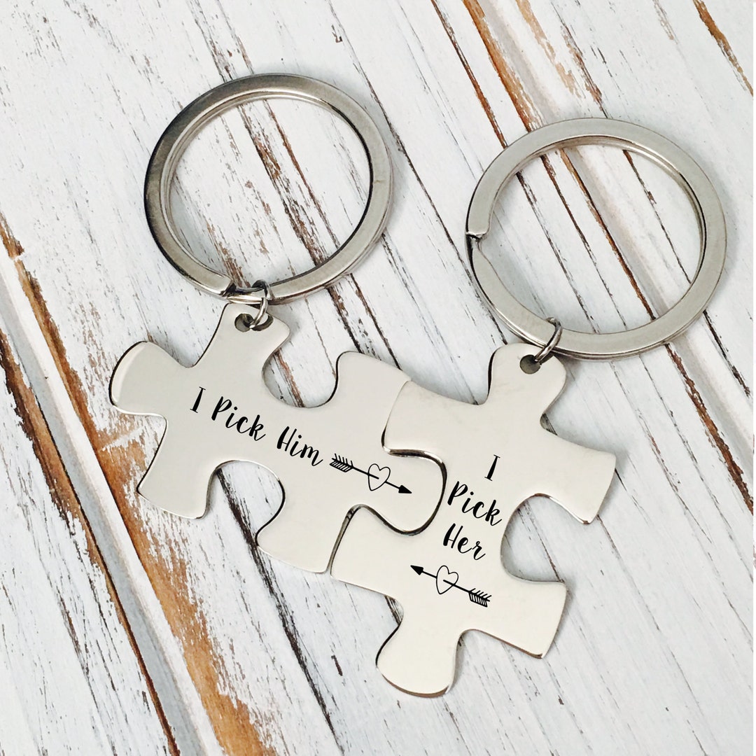 I Pick Him, I Pick Her Couples Key Chain Set of 2 PUZZLE/ Long Distance ...