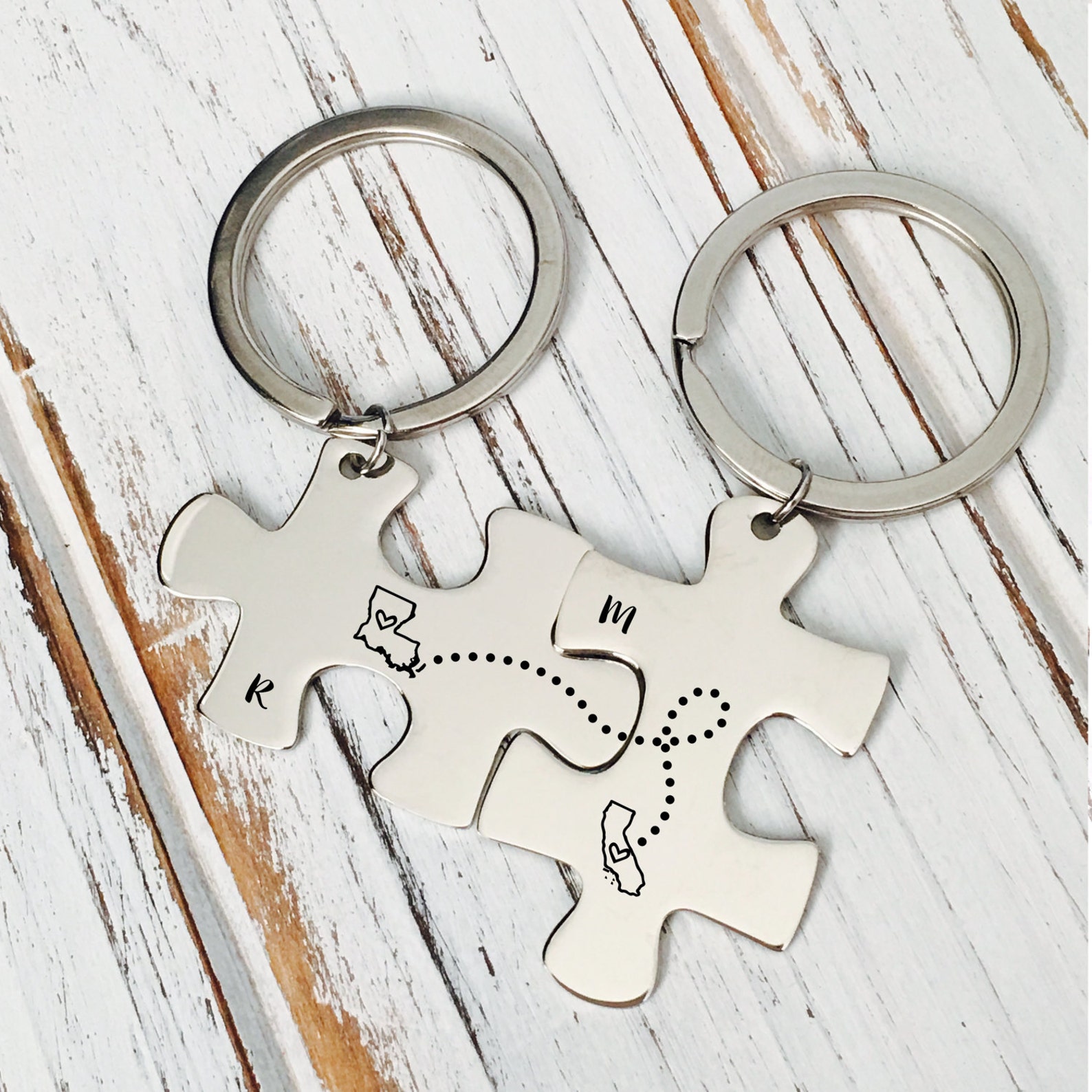 Long Distance Keychain/initial Keychains Set/long Distance - Etsy