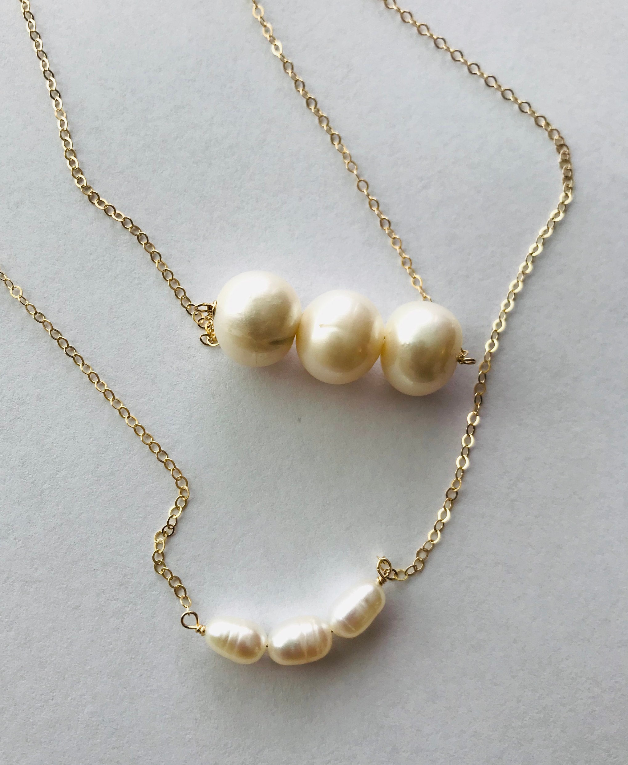 Pearl Necklace Three Pearl Necklace 14 K Gold Fill Necklace - Etsy