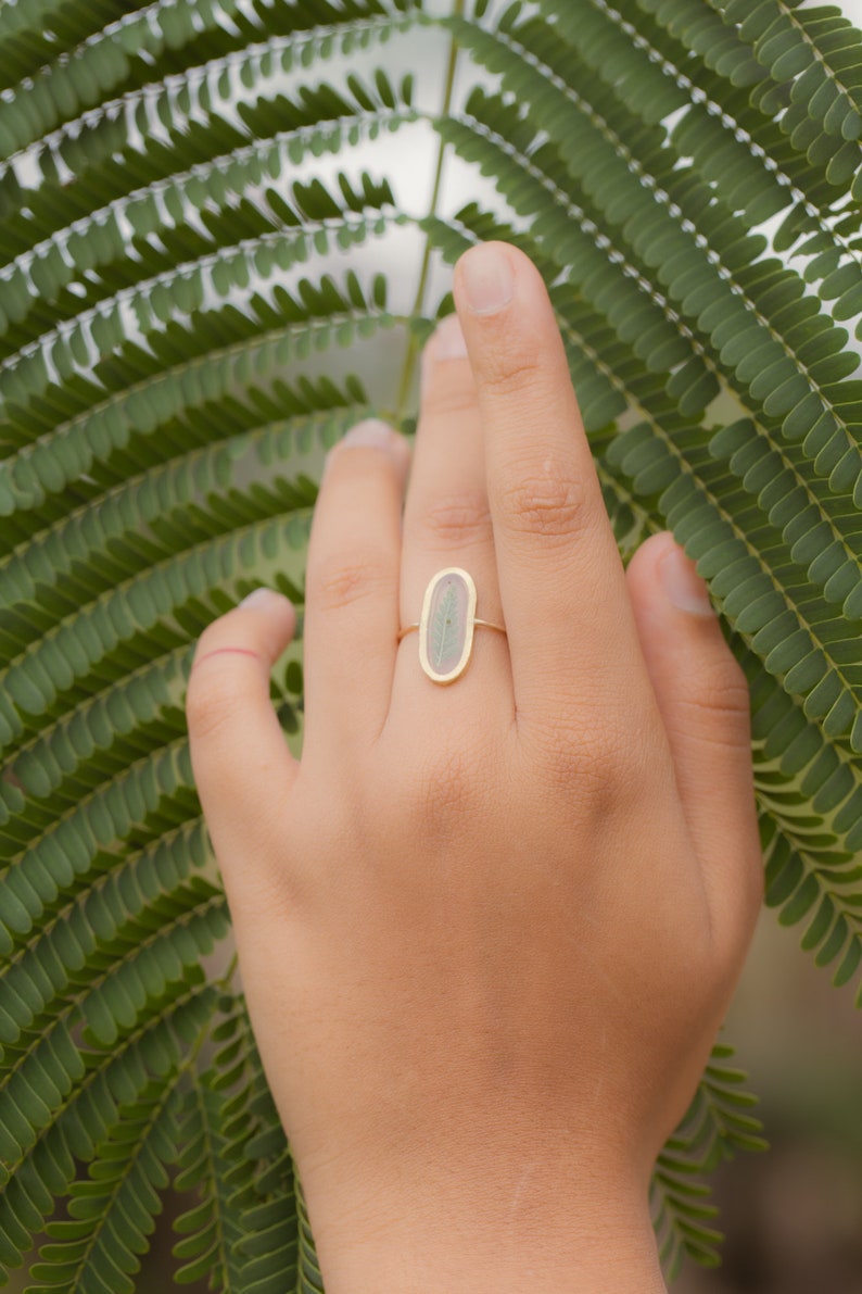 Botanical Ring Resin Fern Jewelry Gold Filled Ring Woodland - Etsy