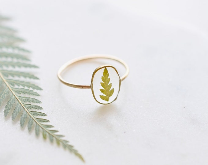 Fern Ring, Plant Ring, Botanical Ring, Pressed Fern Ring, Gold Fern Ring, Mini Resin Ring, Boho ...