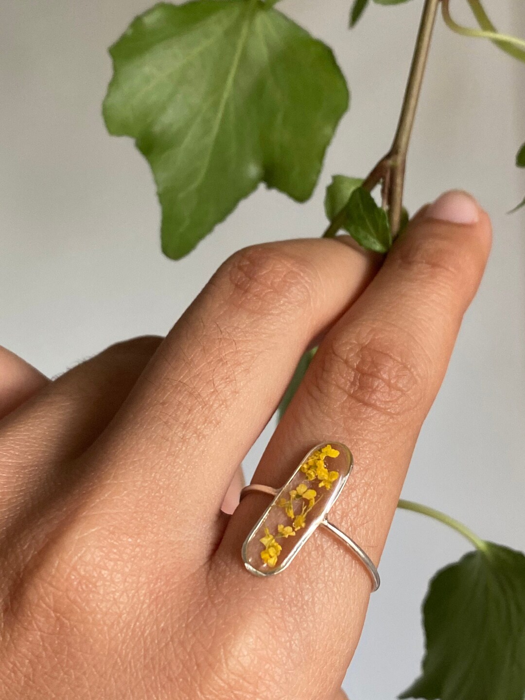 Pressed Yellow Flower Ring, Flower Resin Ring, Dried Wild Carrot Ring ...