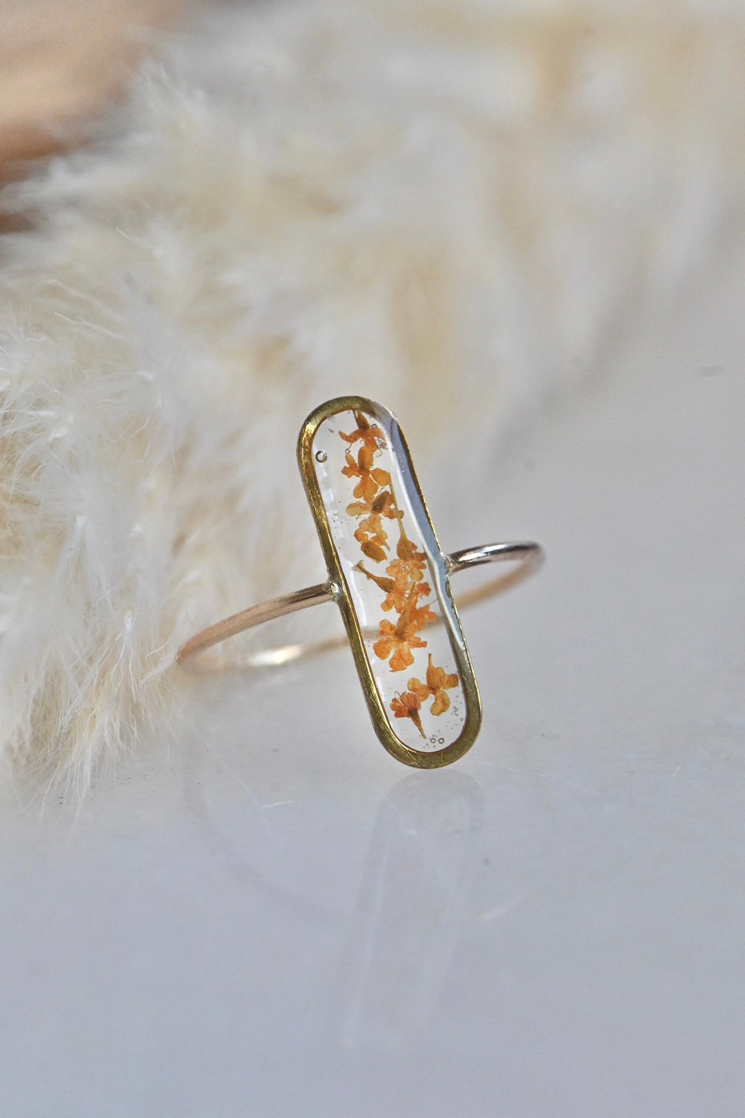 Orange Dried Flowers Ring, Gold Filled Ring, Resin Flowers Ring ...