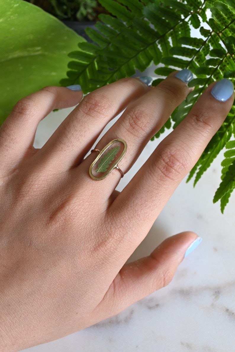 Botanical Ring Resin Fern Jewelry Gold Filled Ring Woodland - Etsy