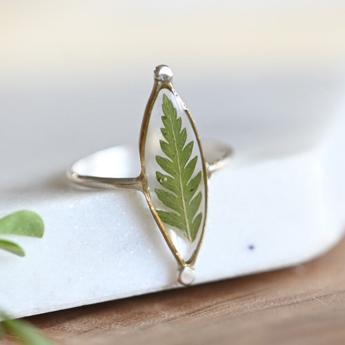 Dried Fern Ring Resin Plant Ring Botanical Jewelry Real - Etsy
