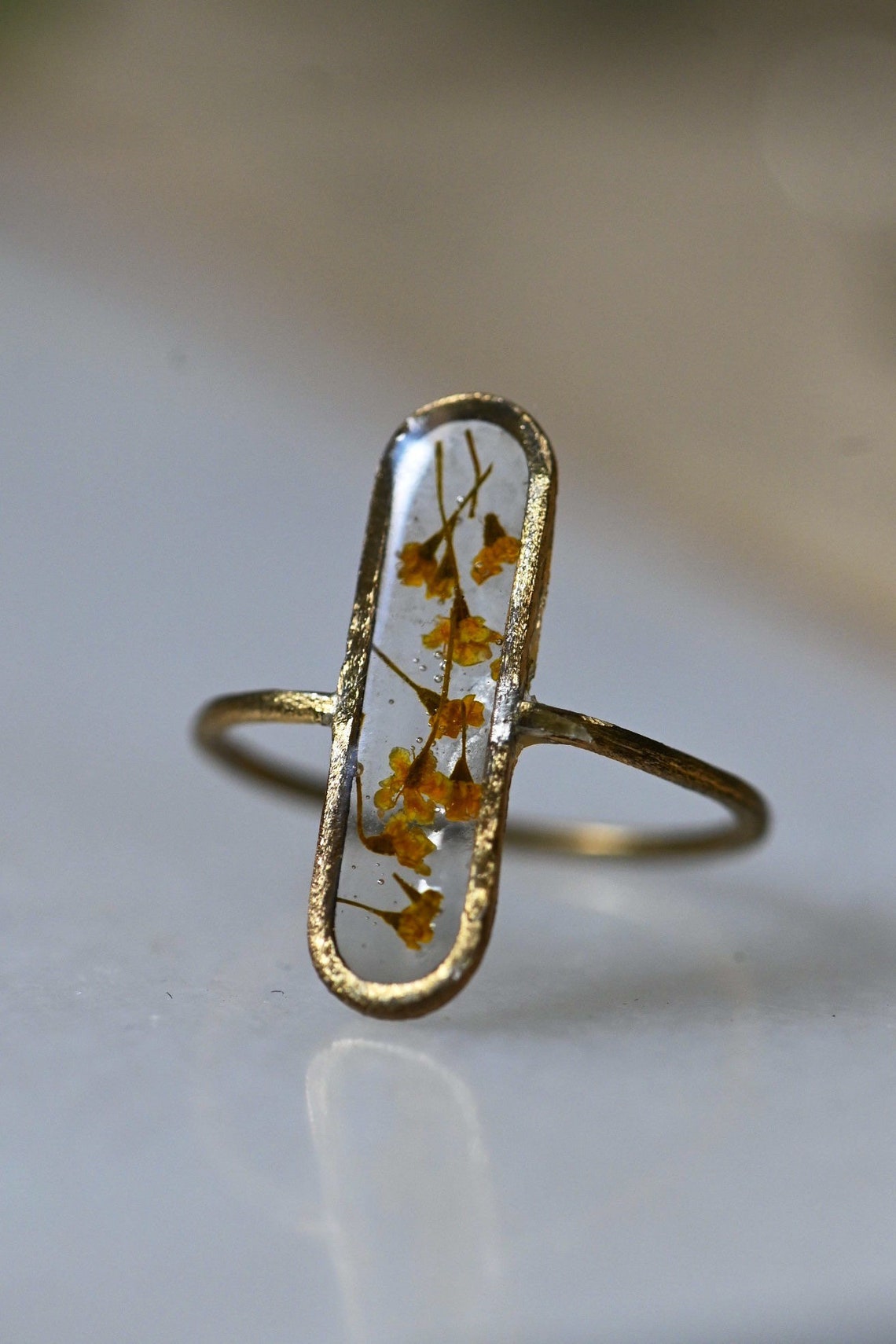 Pressed Flower Ring Flower Ring Resin Ring Yellow Floral - Etsy