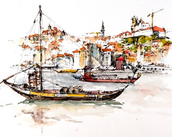 PORTO WATERCOLOR PRINT. Portugal Wall Art. Porto Architectural - Etsy