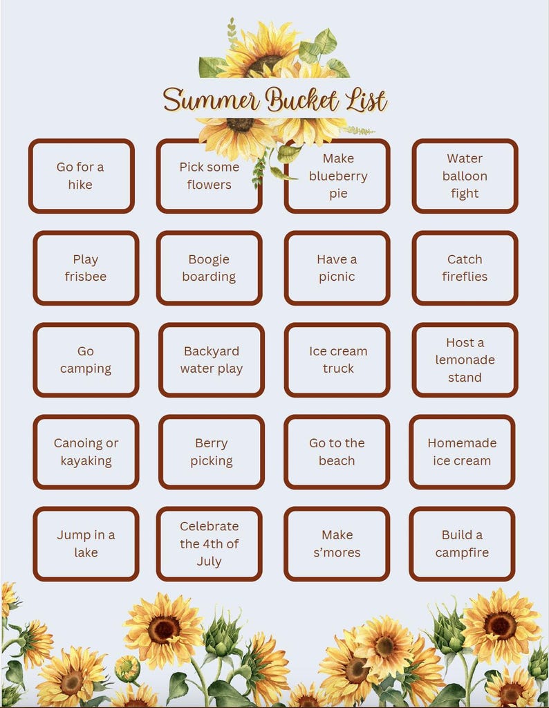 Summer Bucket List - Digital Download - Etsy