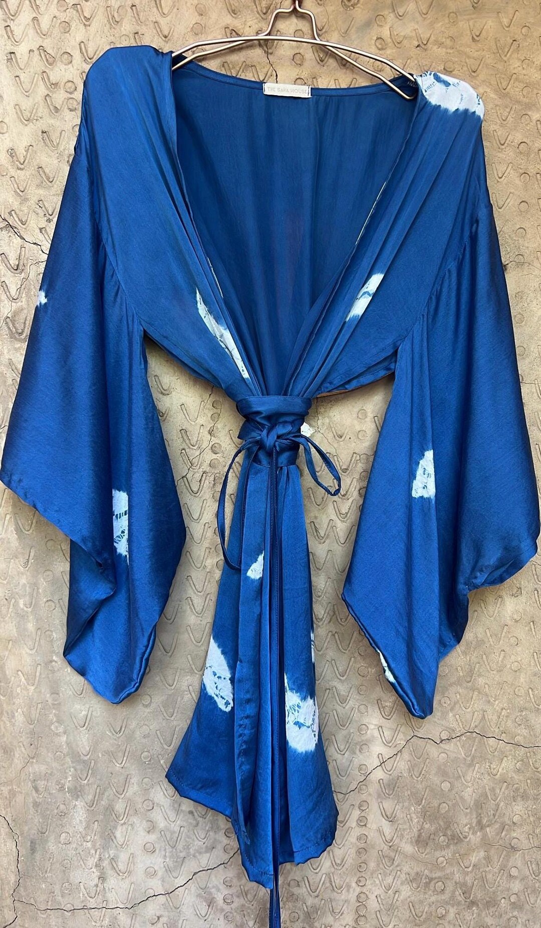 Blue Moon Mini Silk Kimono, Belted Waist Night Wear, Beach Wear Short ...