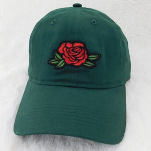 Green Embroidered Red Rose Patch Baseball Hat, Rose Dad Hat, Hunter ...