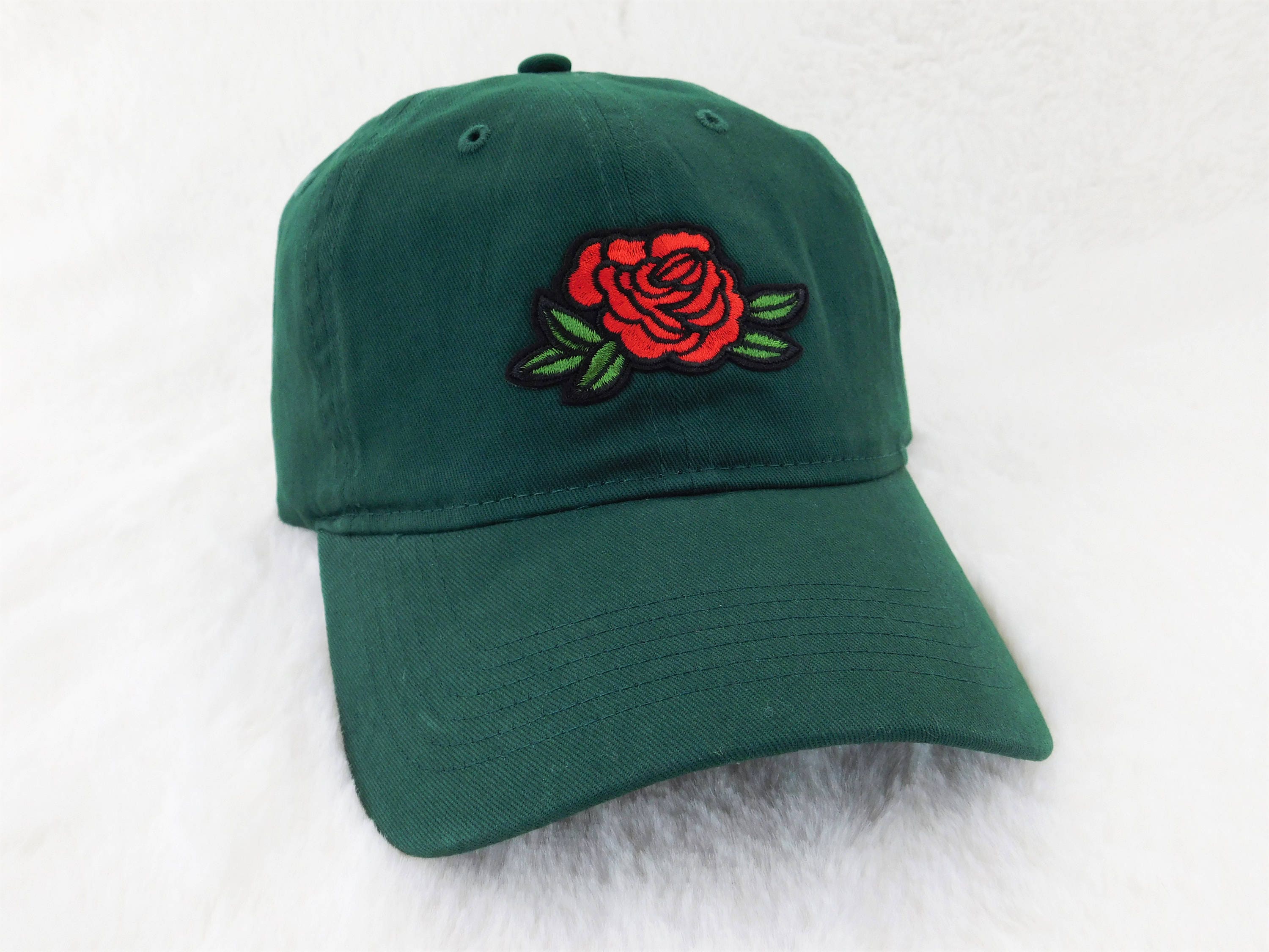 Green Embroidered Red Rose Patch Baseball Hat Rose Dad Hat - Etsy