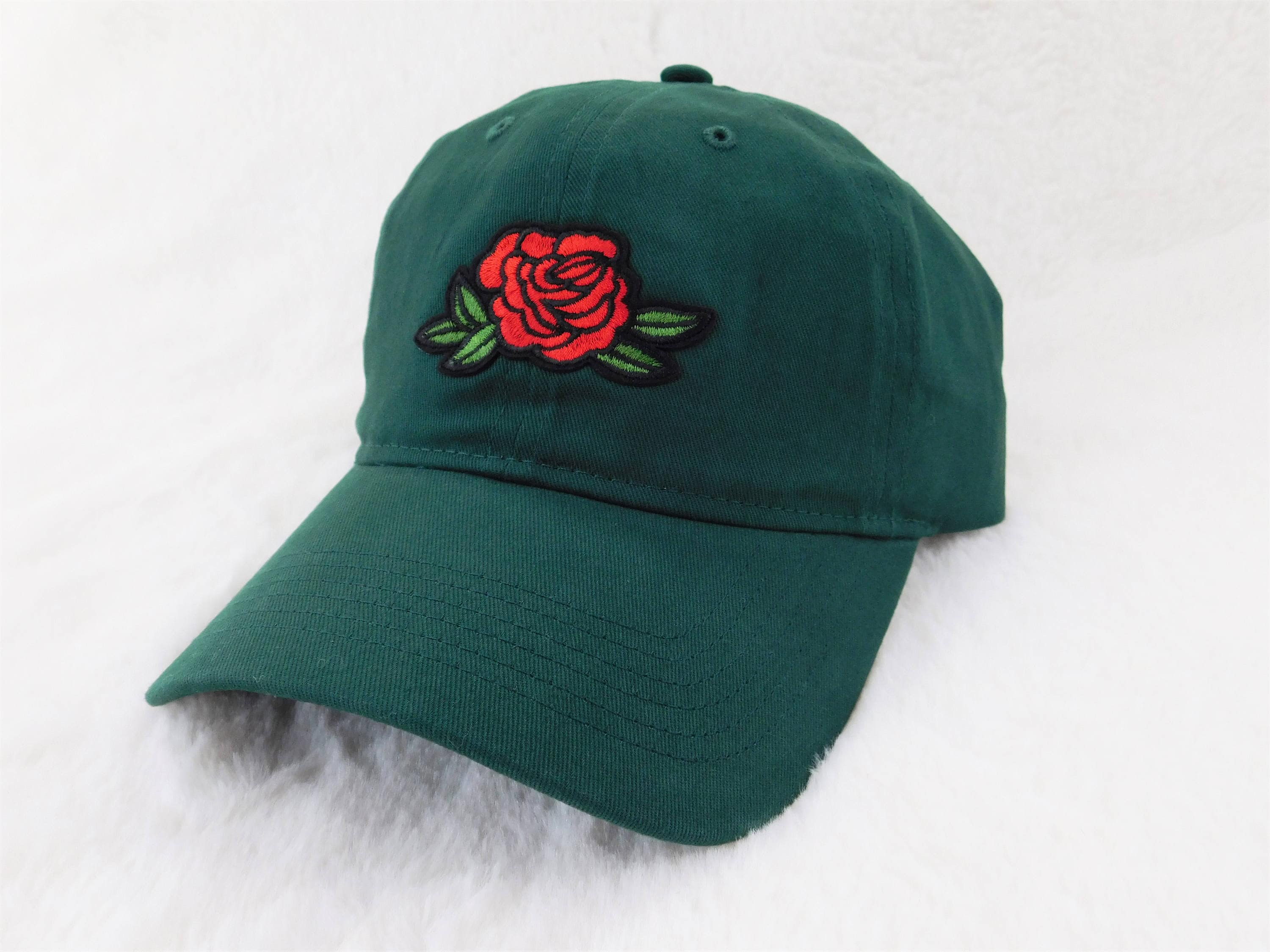 Green Embroidered Red Rose Patch Baseball Hat, Rose Dad Hat, Hunter ...