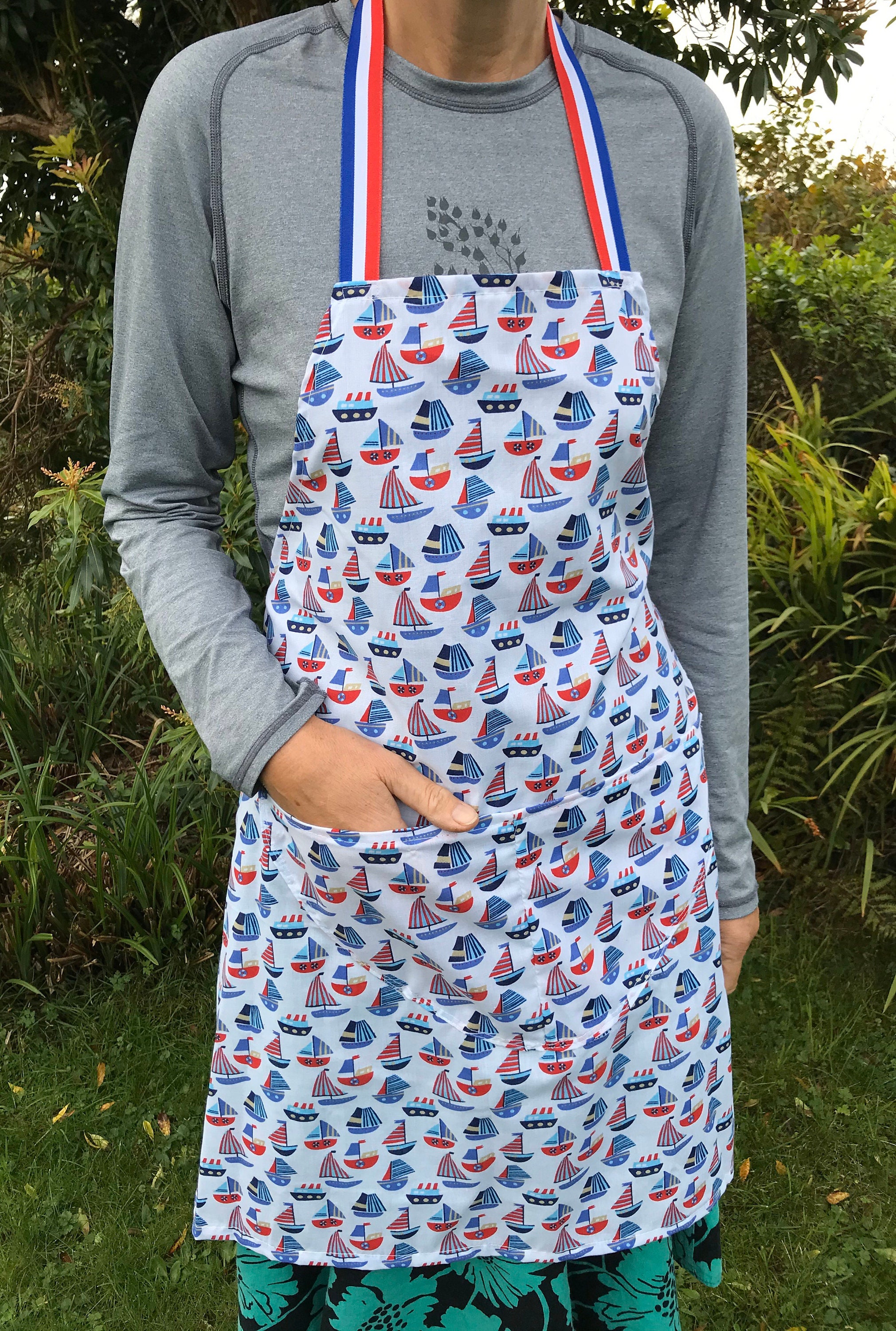 Cute Boat Design Full Apron With Cnyral Pocket - Etsy UK