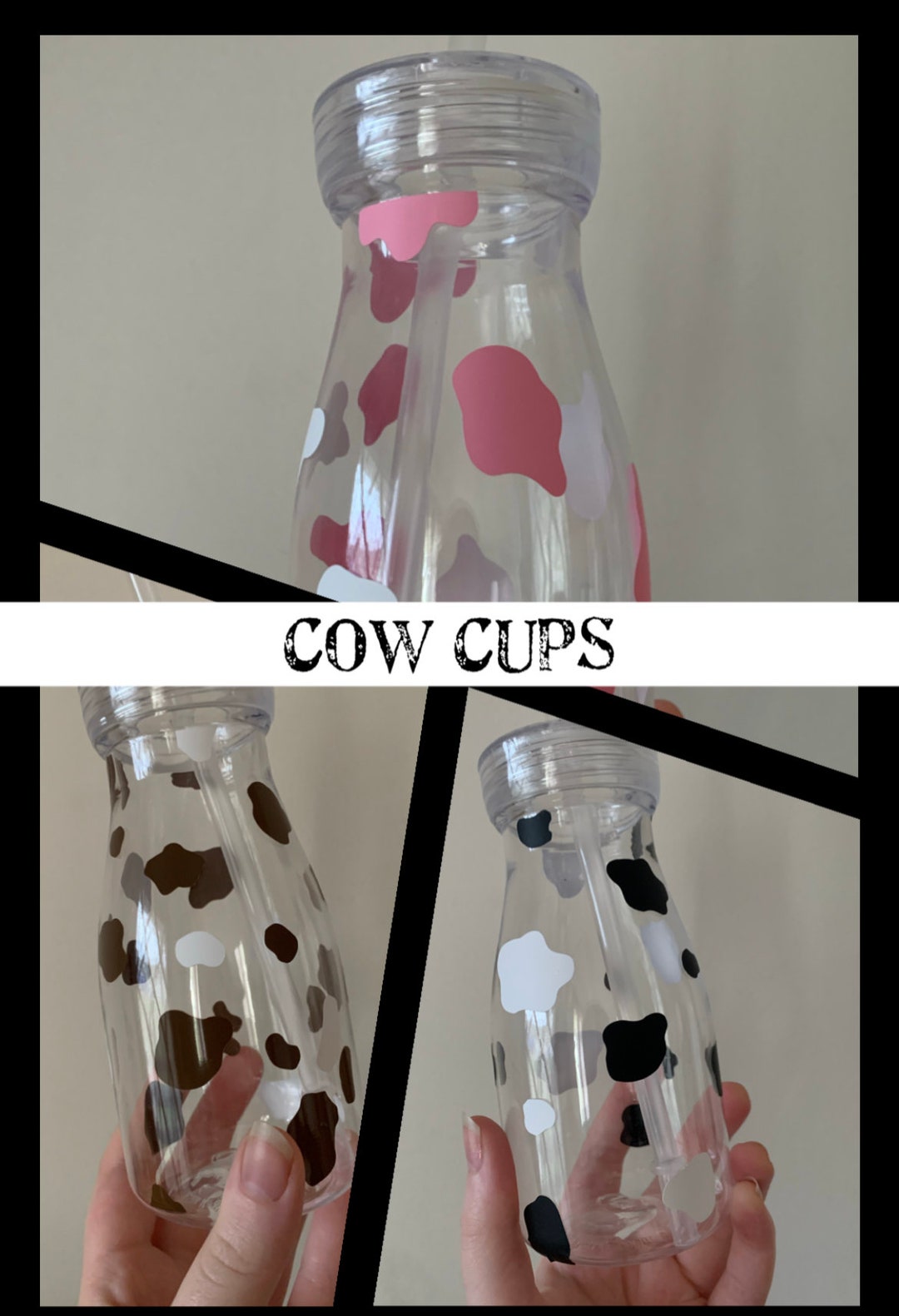 Cow Print Milk Bottles, Cow Cups, Dairy Cups, Drink-ware, Cow Themed ...