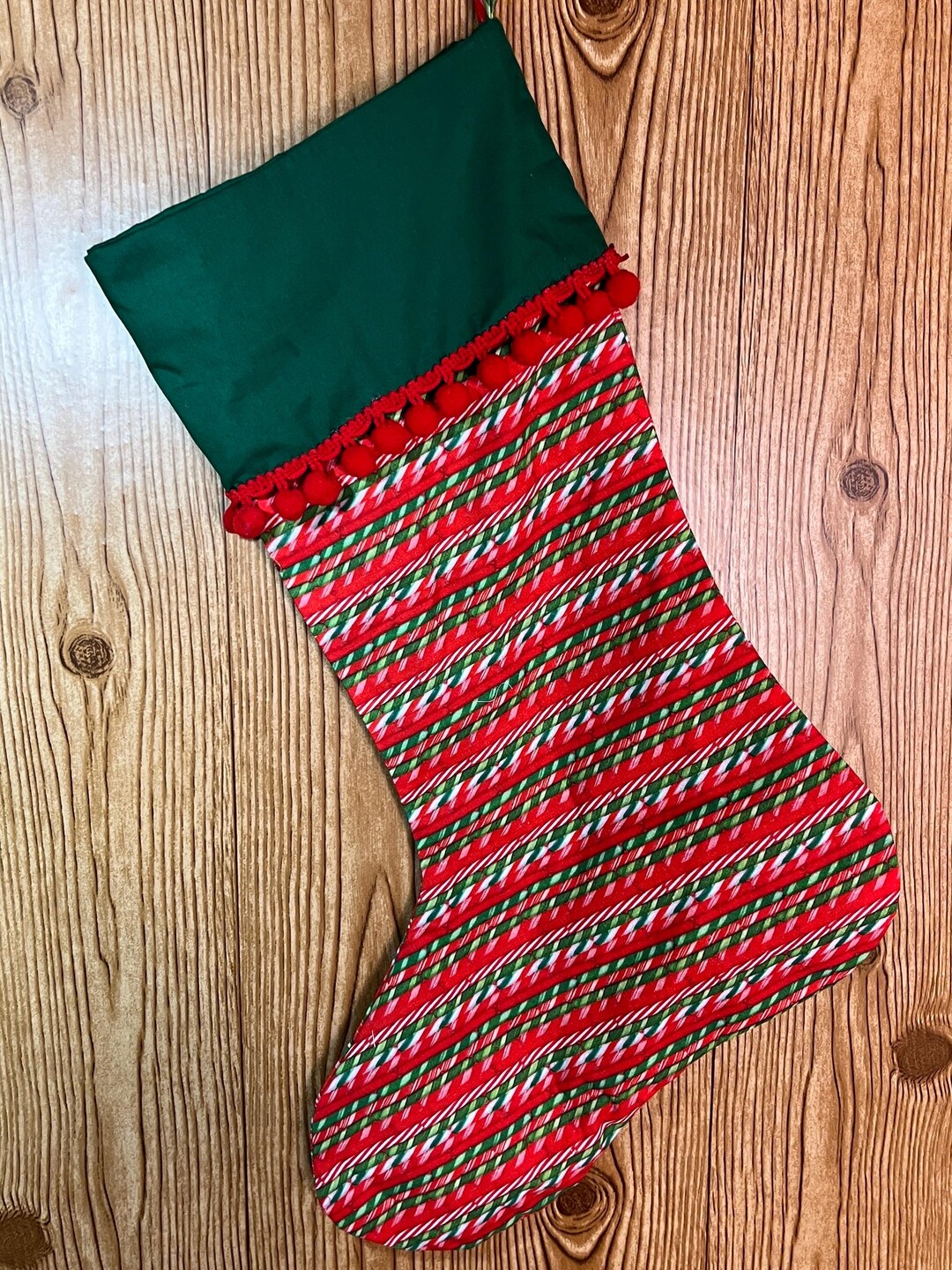 Handmade Candy Cane Christmas Stocking Festive Holiday Stocking With ...