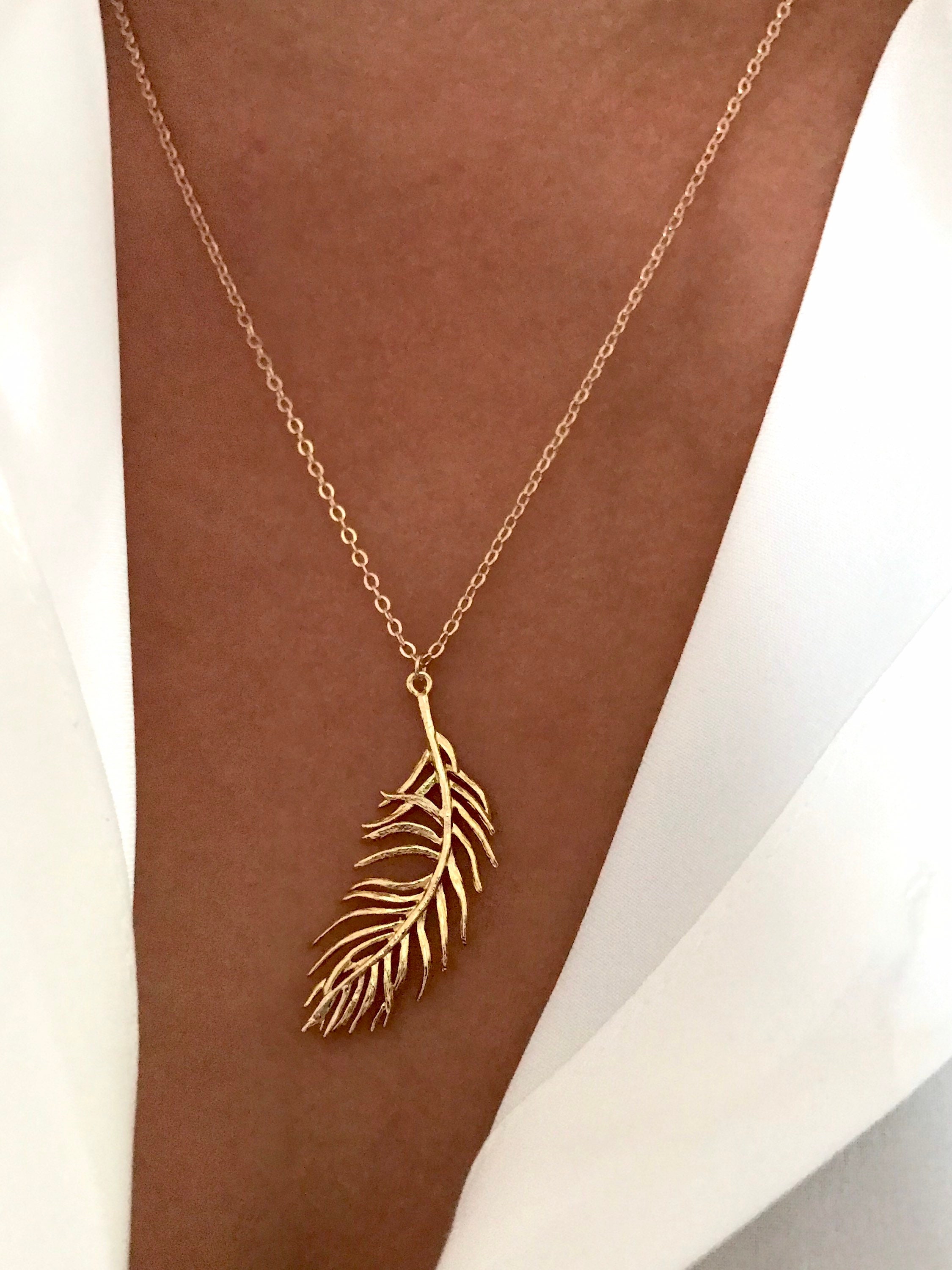 Bird Feather Necklace. Dainty 14K Gold-filled Jewellery. | Etsy