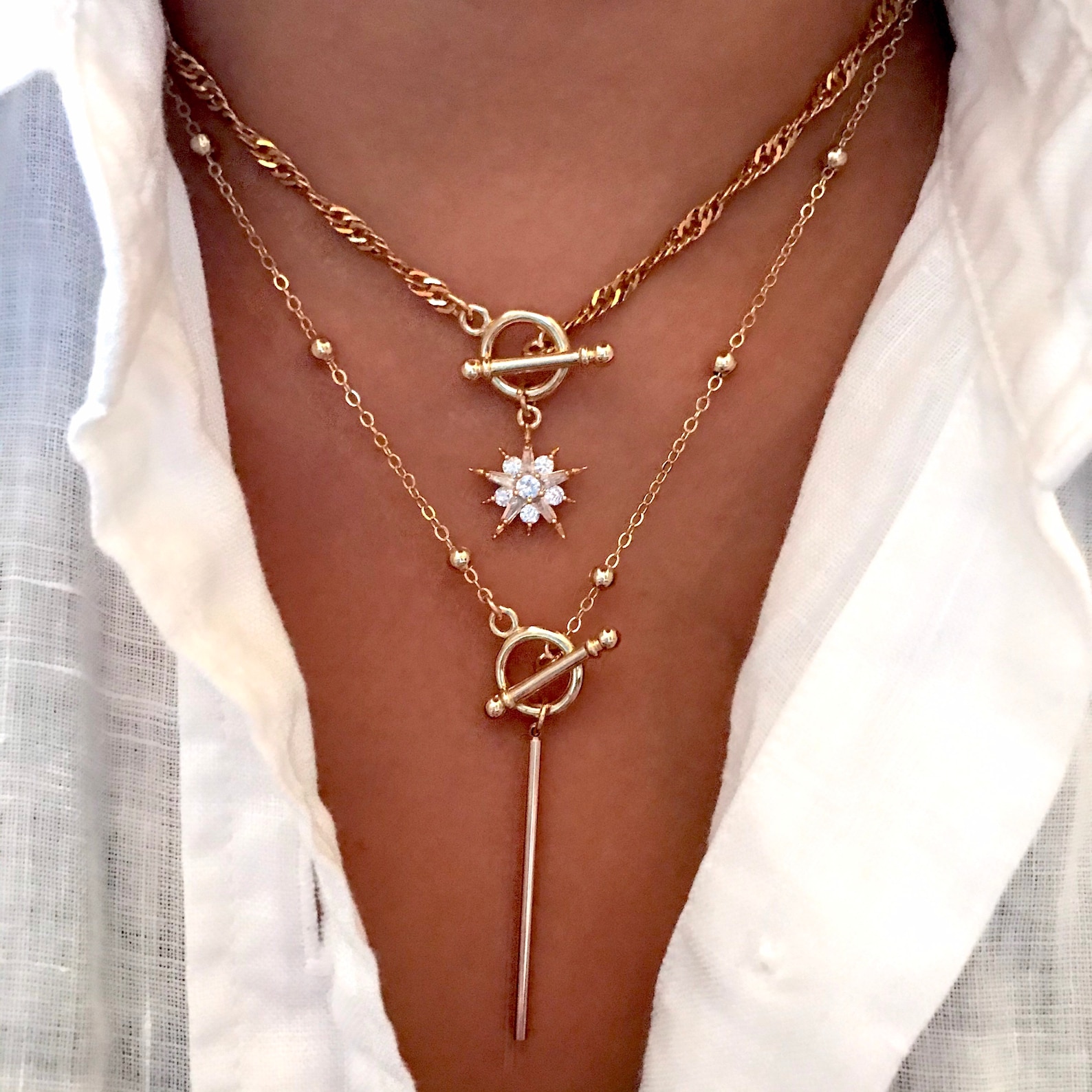 Round Gold Bar Toggle Necklace. 14K Gold Filled Satellite - Etsy