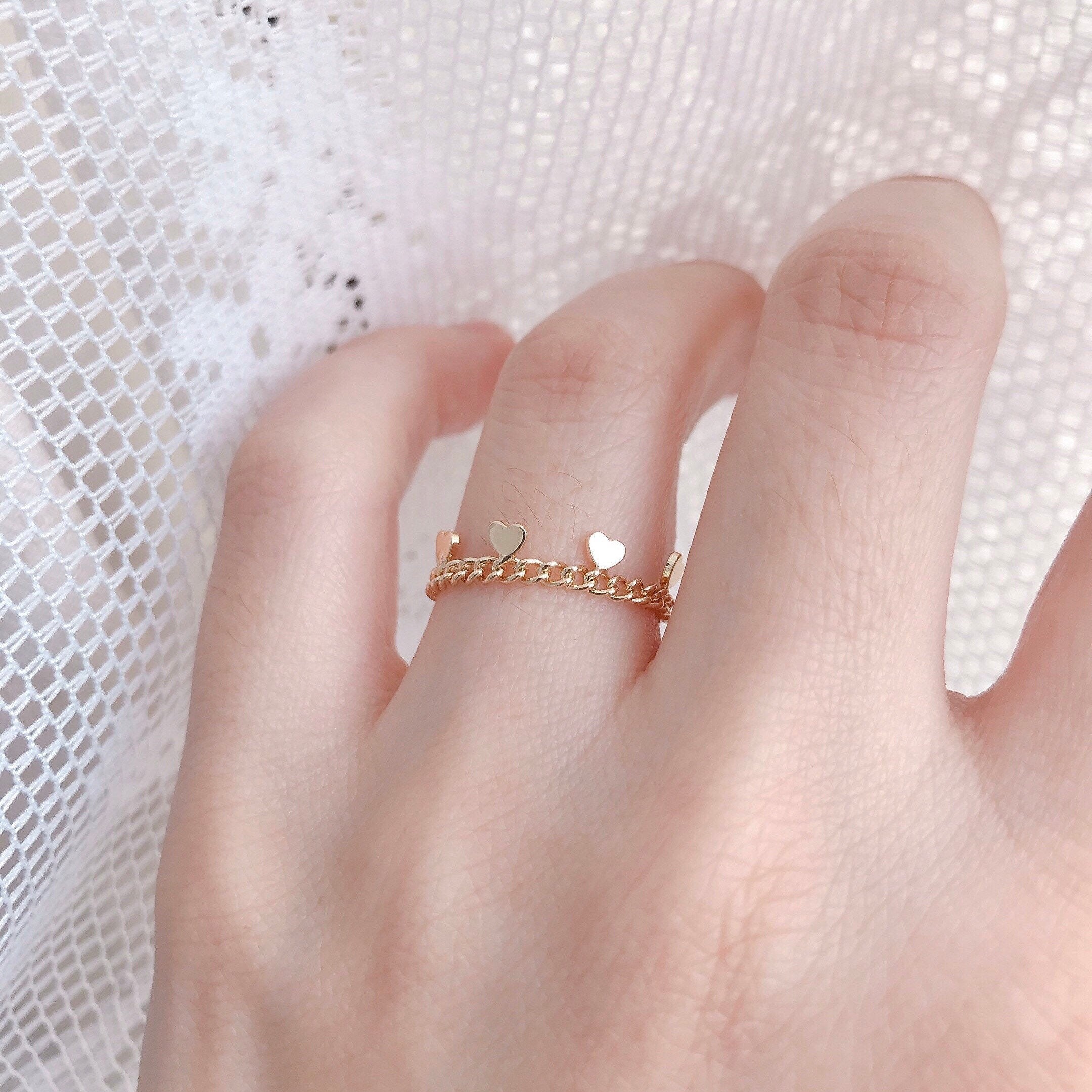 TINY HEARTS Chain Ring Dainty Gold Jewellery 14K Gold | Etsy