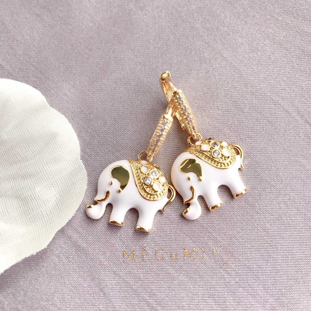 Enamel Elephant Earrings. 18K Gold-filled Cubic Zirconia Hoop Earrings ...