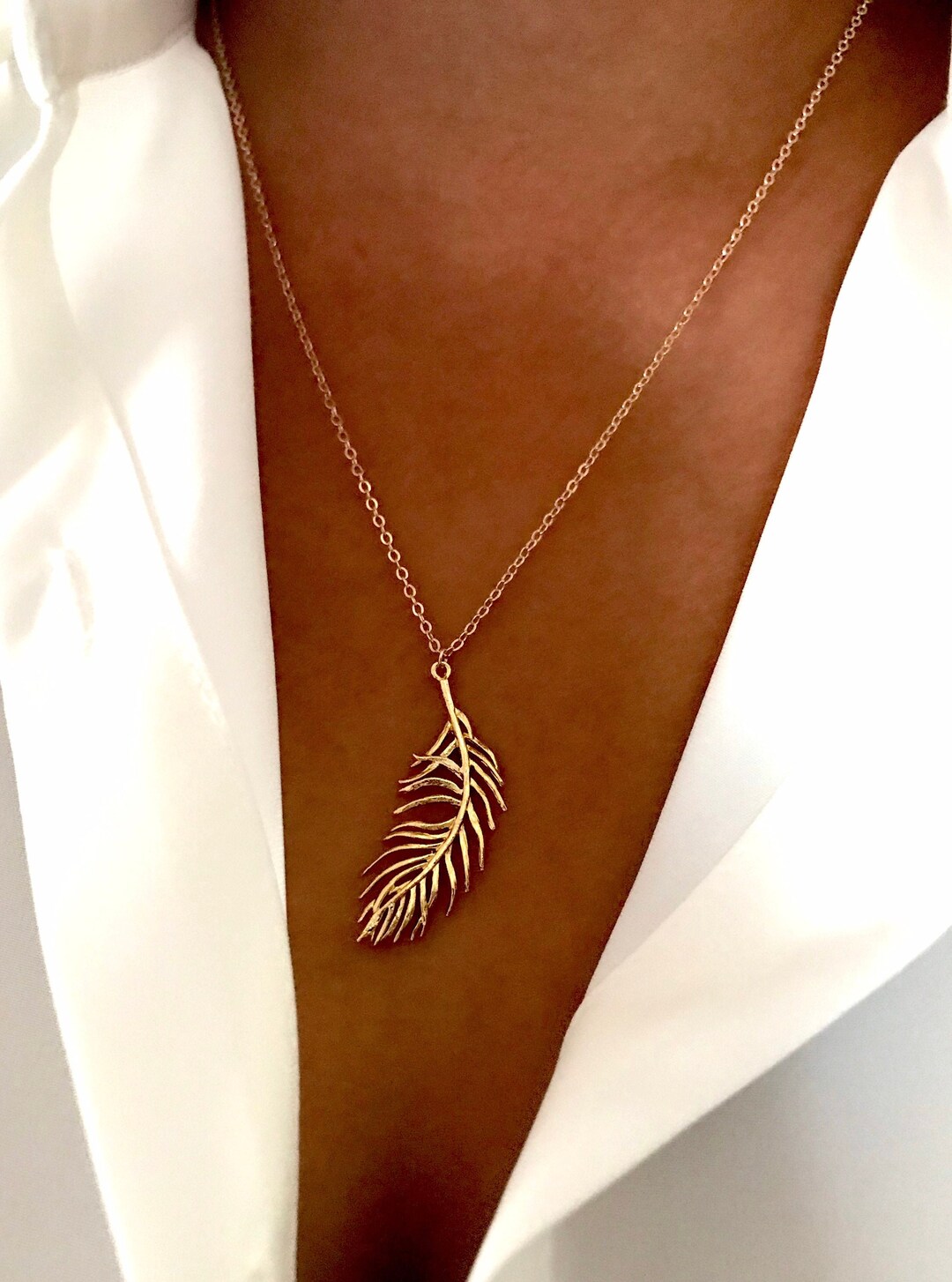 Bird Feather Necklace. Dainty 14K Gold-filled Jewellery. Minimalist ...