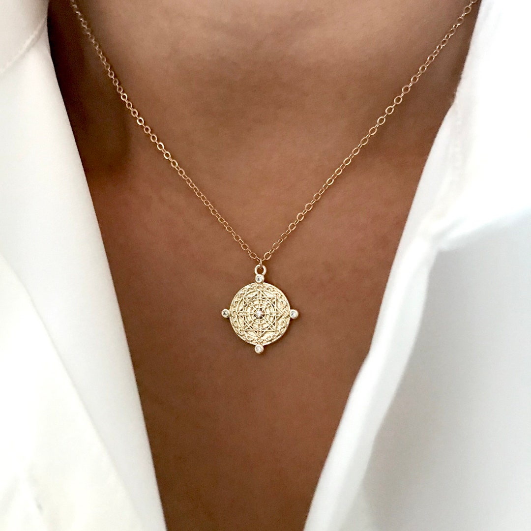 Gold Magic Circle Coin Necklace. 14K Gold-filled Medallion Pendant ...