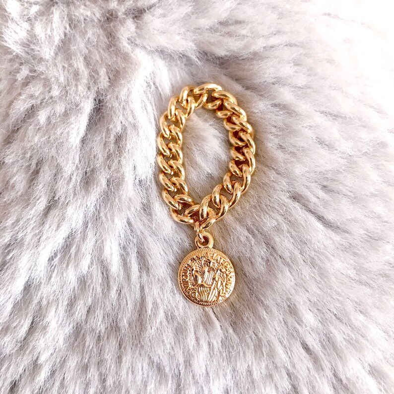 CHUNKY CHAIN RING With Ancient Coin Charm 24K Gold-filled - Etsy