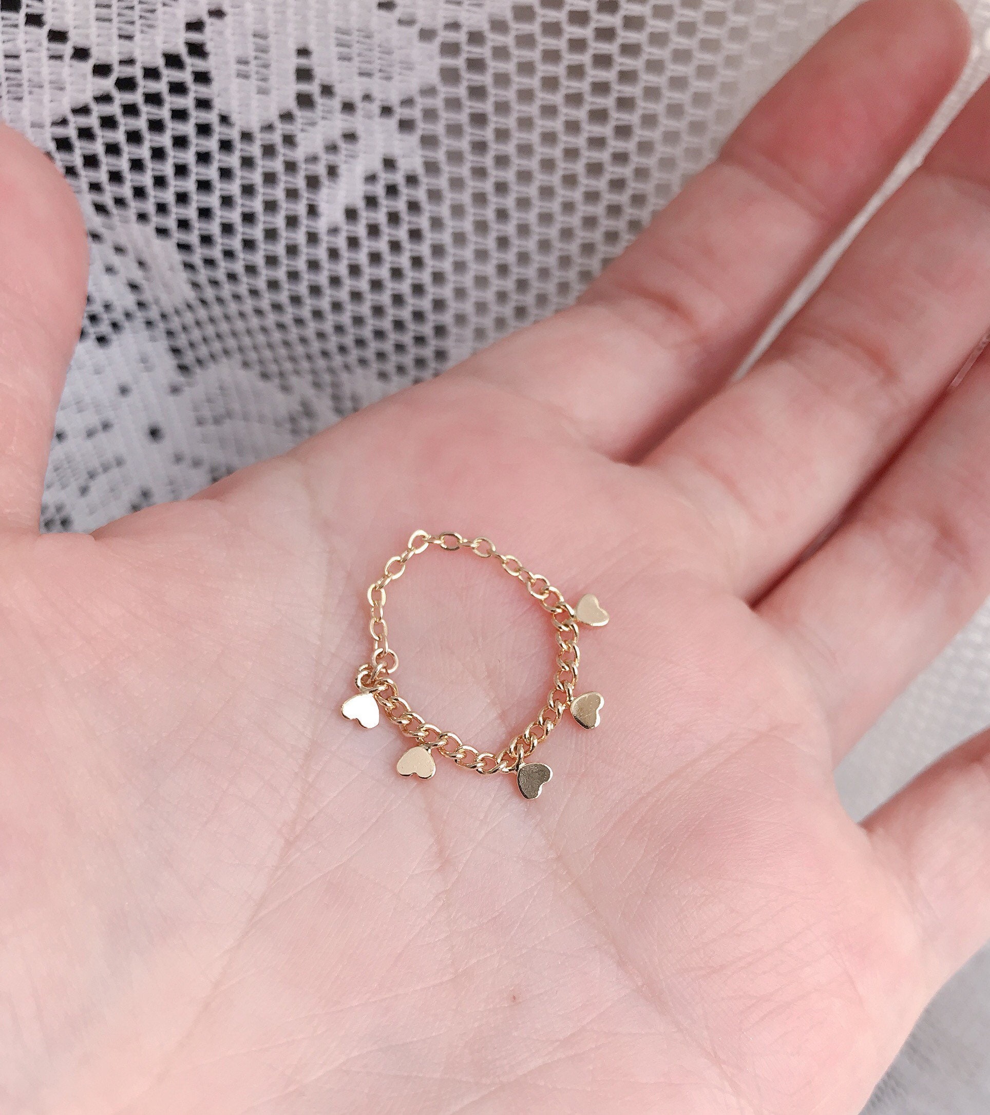 TINY HEARTS Chain Ring Dainty Gold Jewellery 14K Gold | Etsy