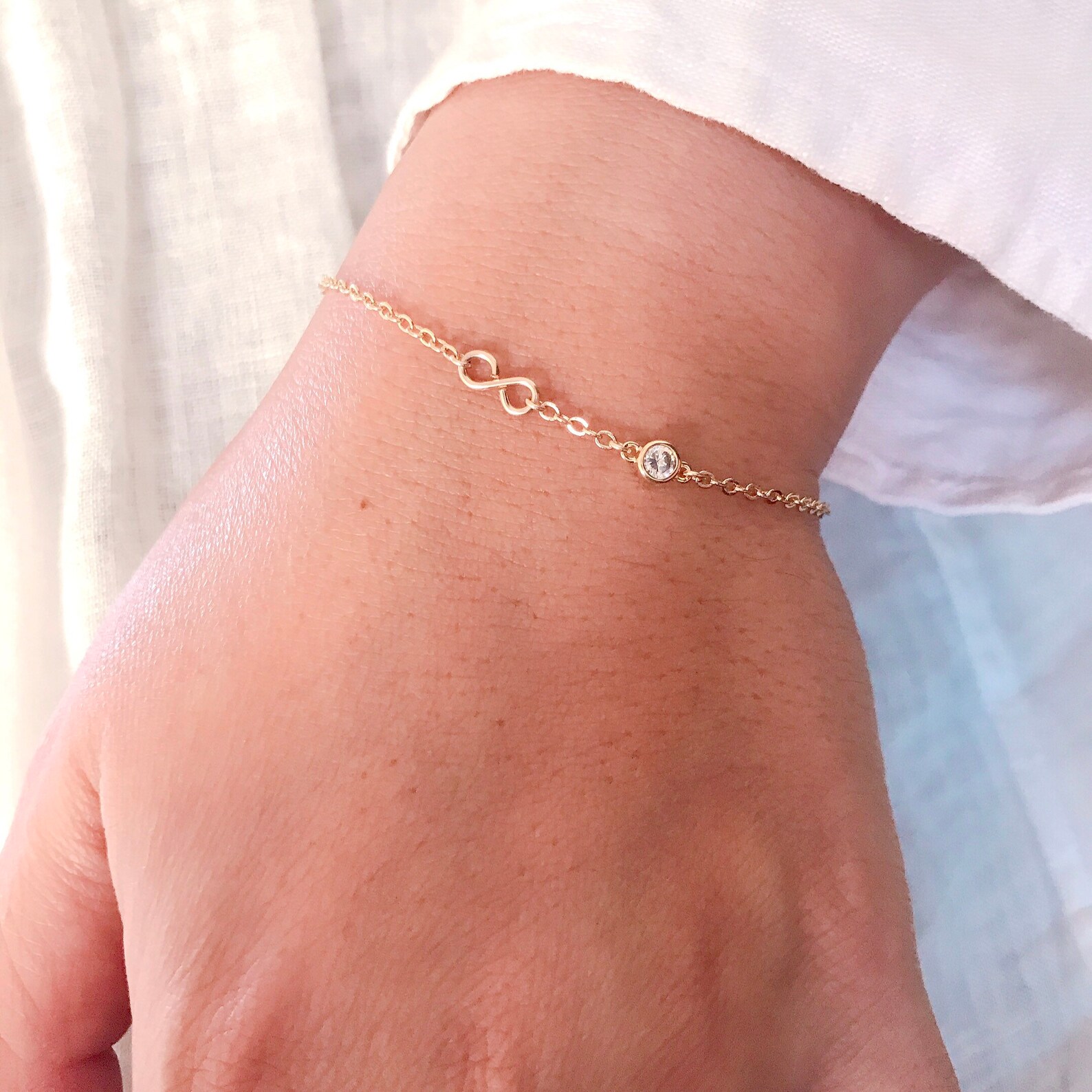 Infinity Sign and CZ Diamond 14K Gold-filled Bracelet. Forever Love ...