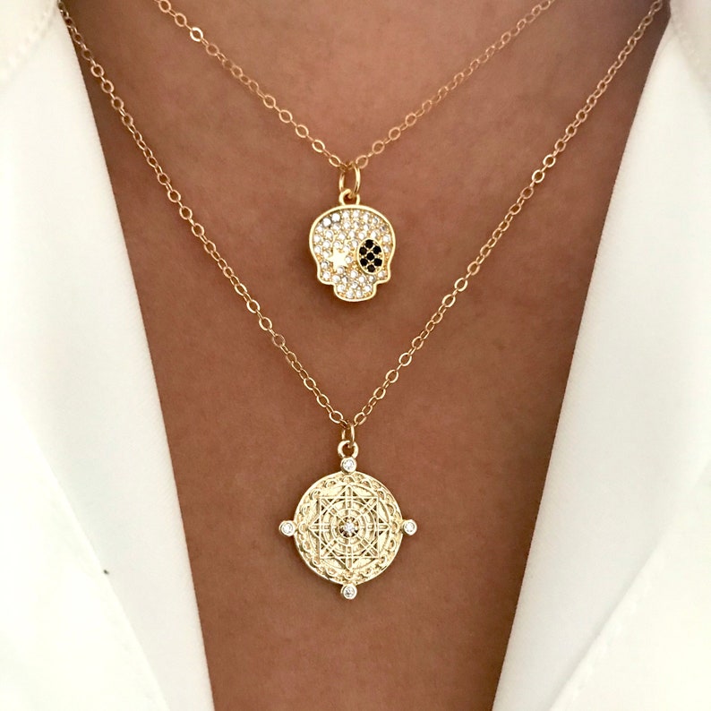 Gold Magic Circle Coin Necklace. 14K Gold-filled Medallion Pendant ...