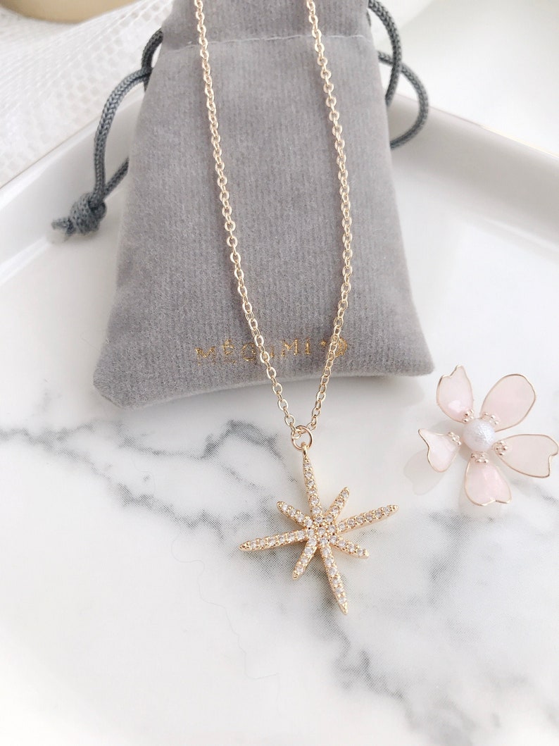North Star 18K Gold-filled With CZ Micro Pave Necklace. Dainty ...