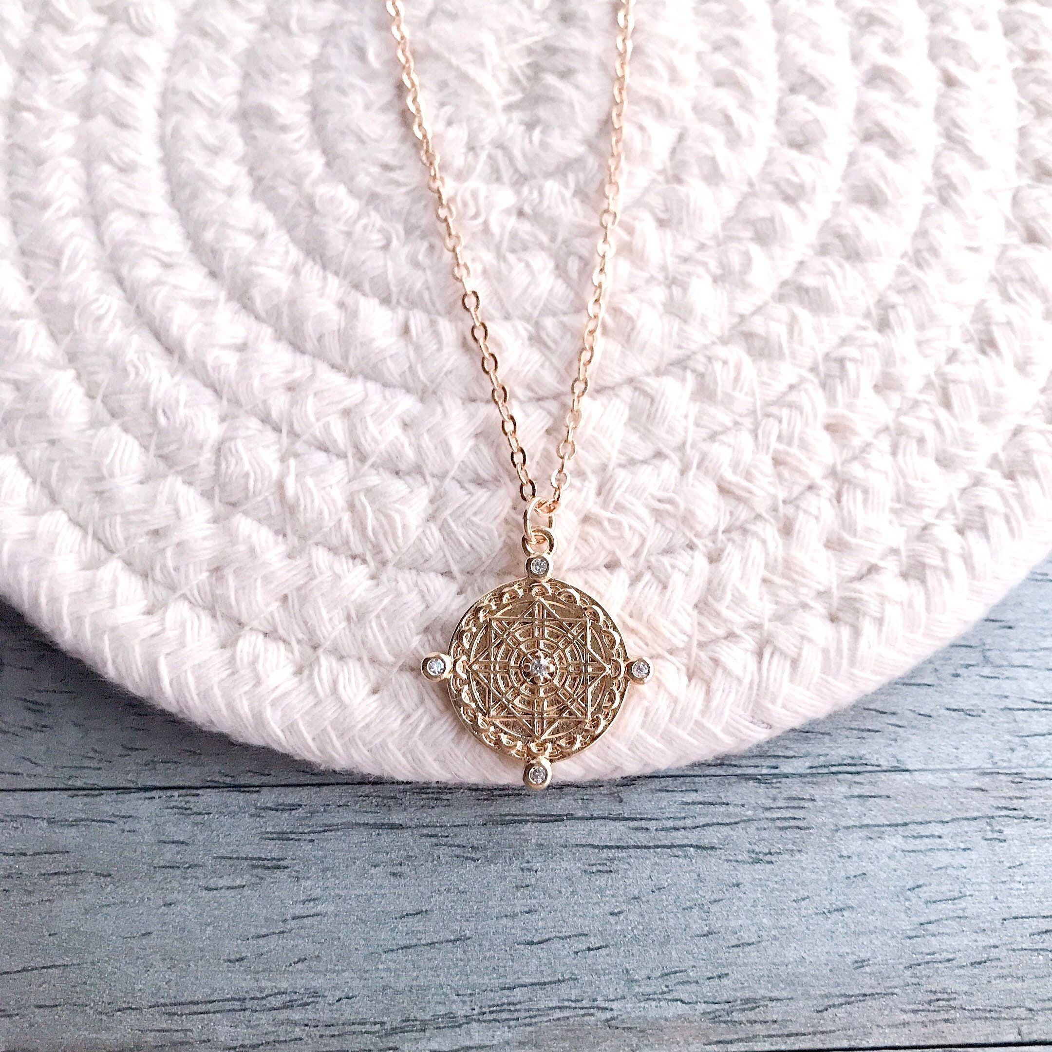 Gold Magic Circle Coin Necklace. 14K Gold-filled Medallion Pendant ...