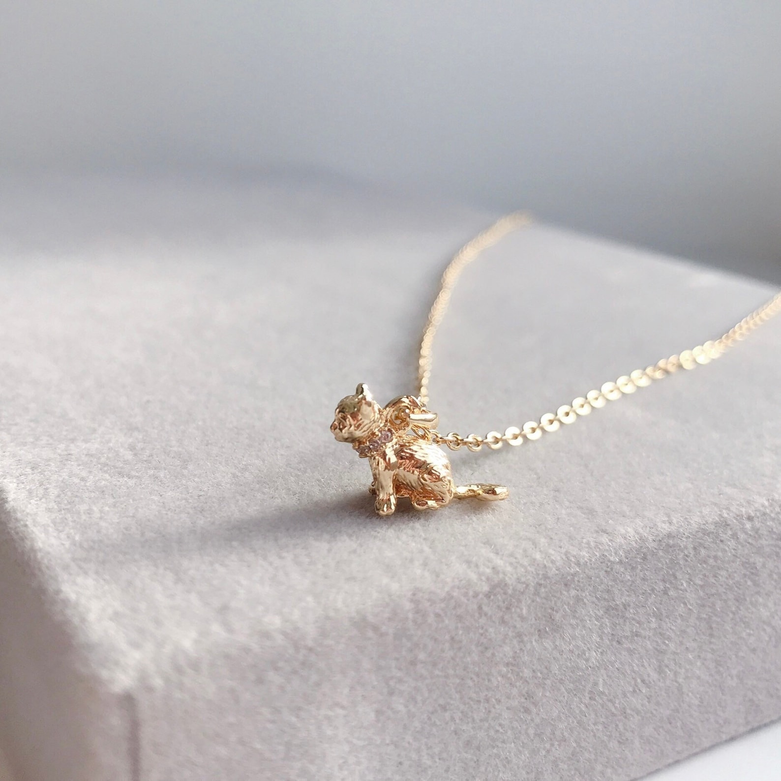 Little Cat Necklace. Kitten With Sparkly Collar, 14K Gold-filled, Extra ...