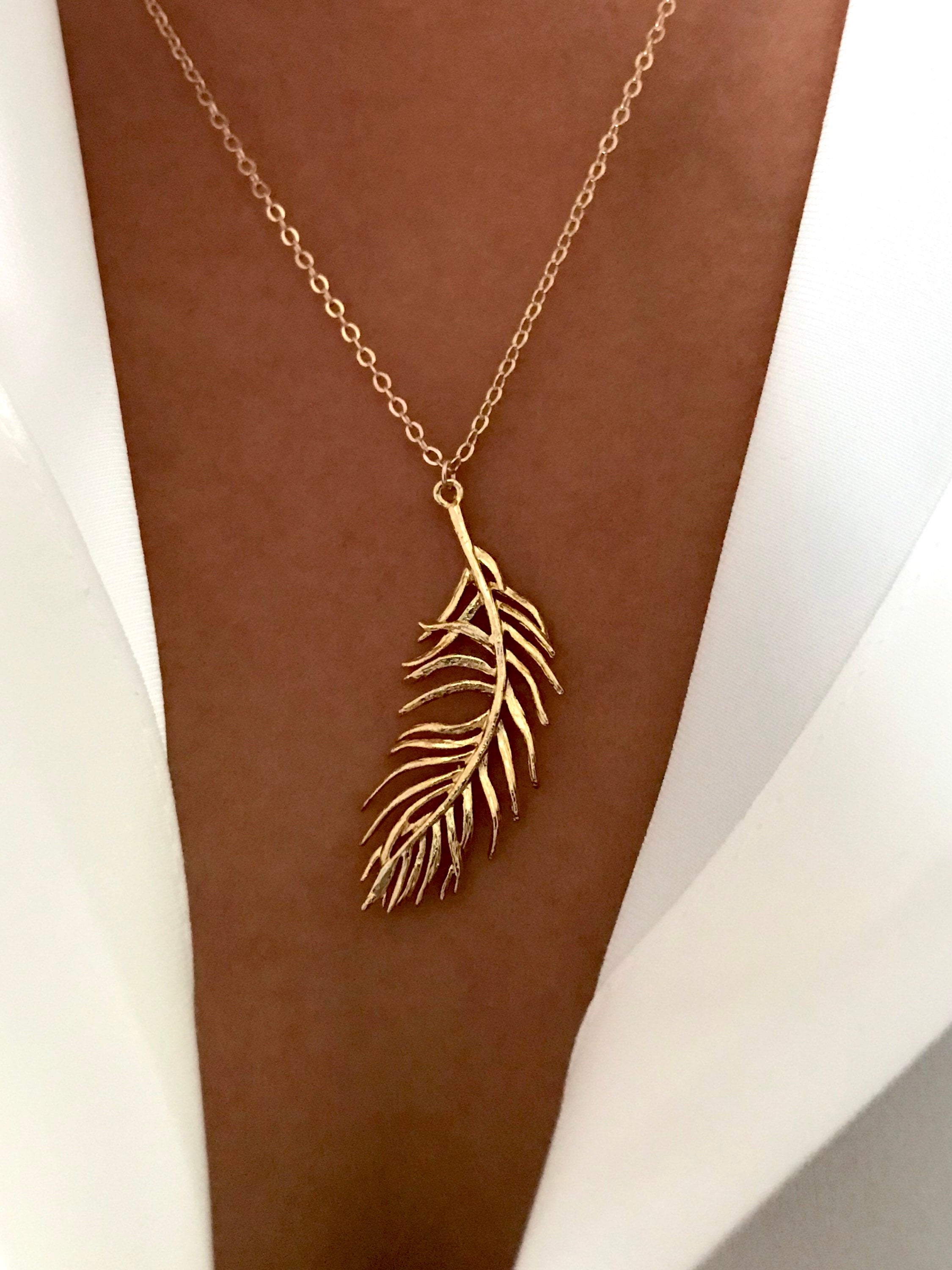 Bird Feather Necklace. Dainty 14K Gold-filled Jewellery. | Etsy