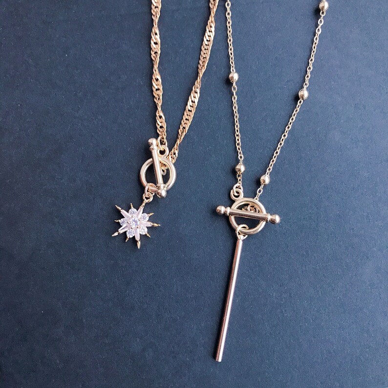 Round Gold Bar Toggle Necklace. 14K Gold Filled Satellite - Etsy