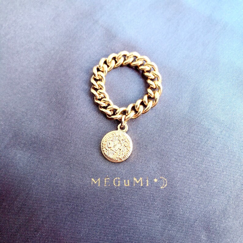 CHUNKY CHAIN RING With Ancient Coin Charm 24K Gold-filled - Etsy