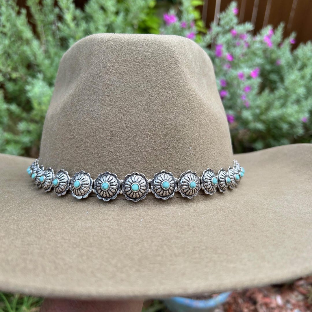 Hatband; Silver and Turquoise Concho; Scallop Silver Concho Hatband ...