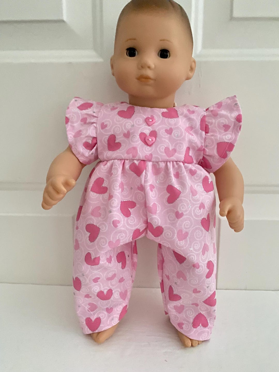 15” Doll Pajamas-pink With Pink Hearts Silver Glitter Pjs,romper ...