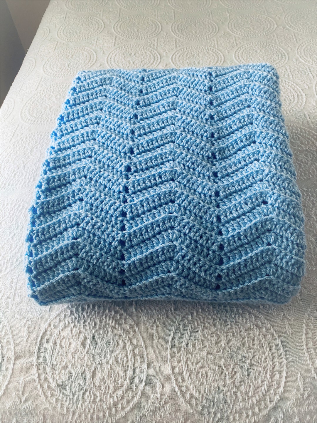 Crochet Afghan - Light Blue Crochet Afghan Blanket, Throw, Coverlet ...