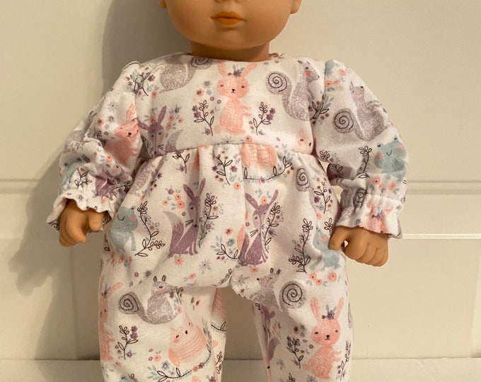 15” Doll Pajamas - Pastel Animals Flannel Pjs, Romper, Playsuit ...