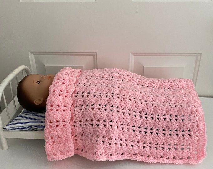 15" Doll Blanket - Lt Pink Shell Crochet Doll Blanket, Coverlet - Etsy