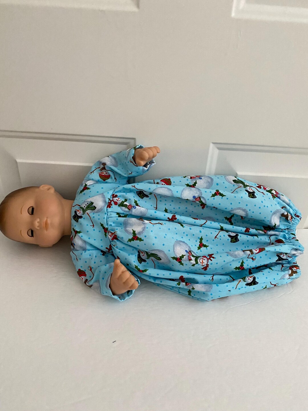15" Doll Nightgown With Elastic in Bottom of Gown- Christmas Snowman ...