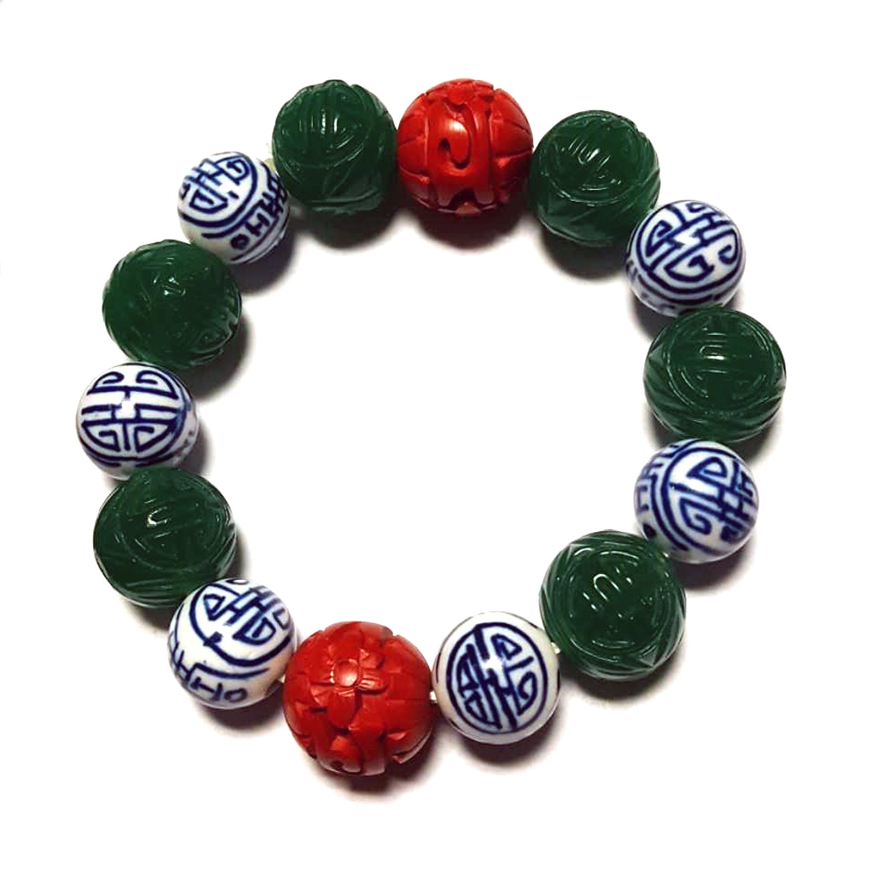 Vintage Chinese Cinnabar Beads Carved SHOU Glass Beads Porcelain Beads ...