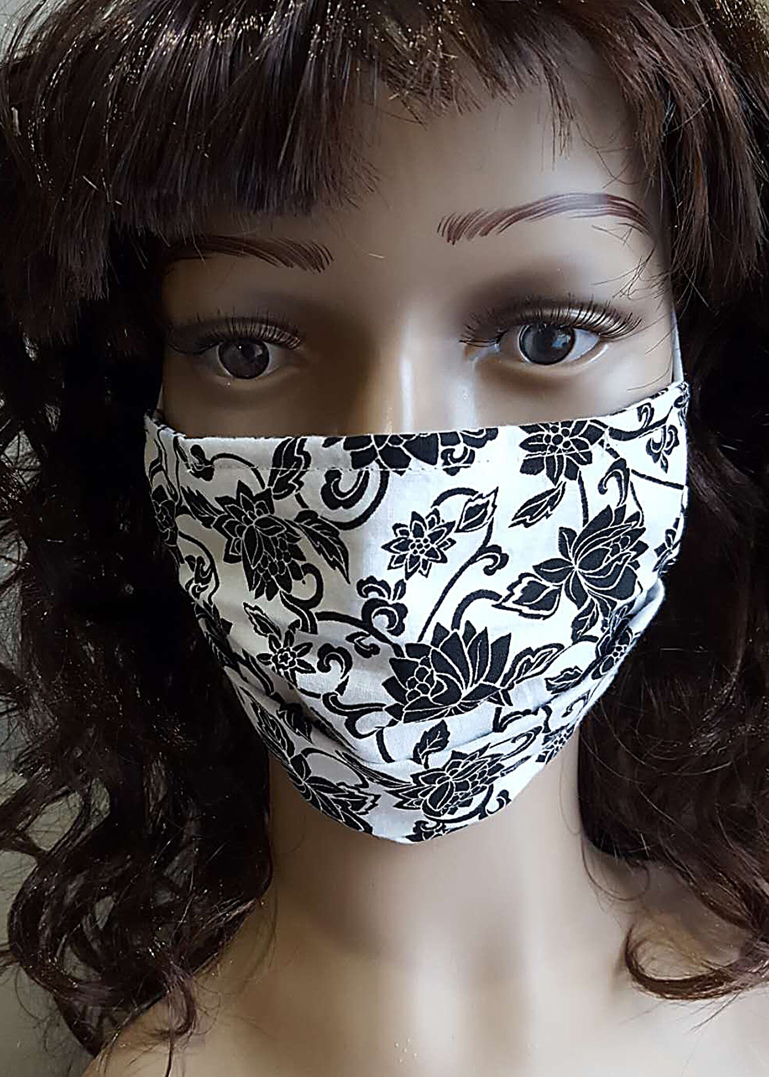 Large 100% Cotton Face Masks Black and White Floral W/ Nose - Etsy