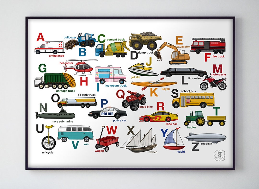 Alphabet Print, Transportation Alphabet Poster, ABC Poster, Alphabet ...