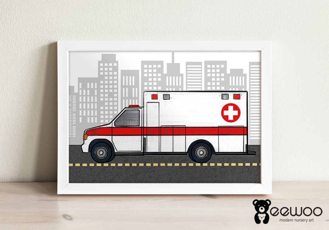 Ambulance Wall Decor, Ambulance Print, Transportation Wall Decor, Kids ...