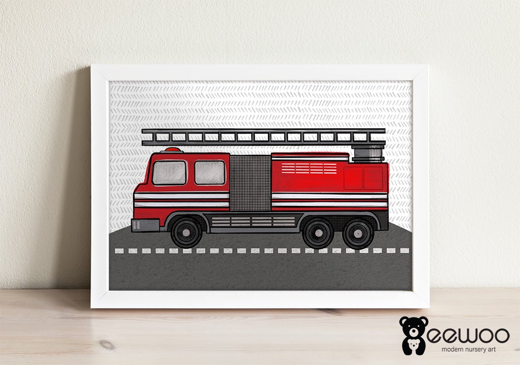 Fire Truck Wall Decor, Fire Truck Print, Transportation Wall Decor ...